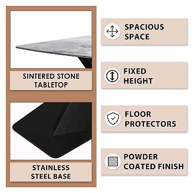 Leisurmod Voren 71" Dining Table With Glass/Sintered Stone Tabletop And ...