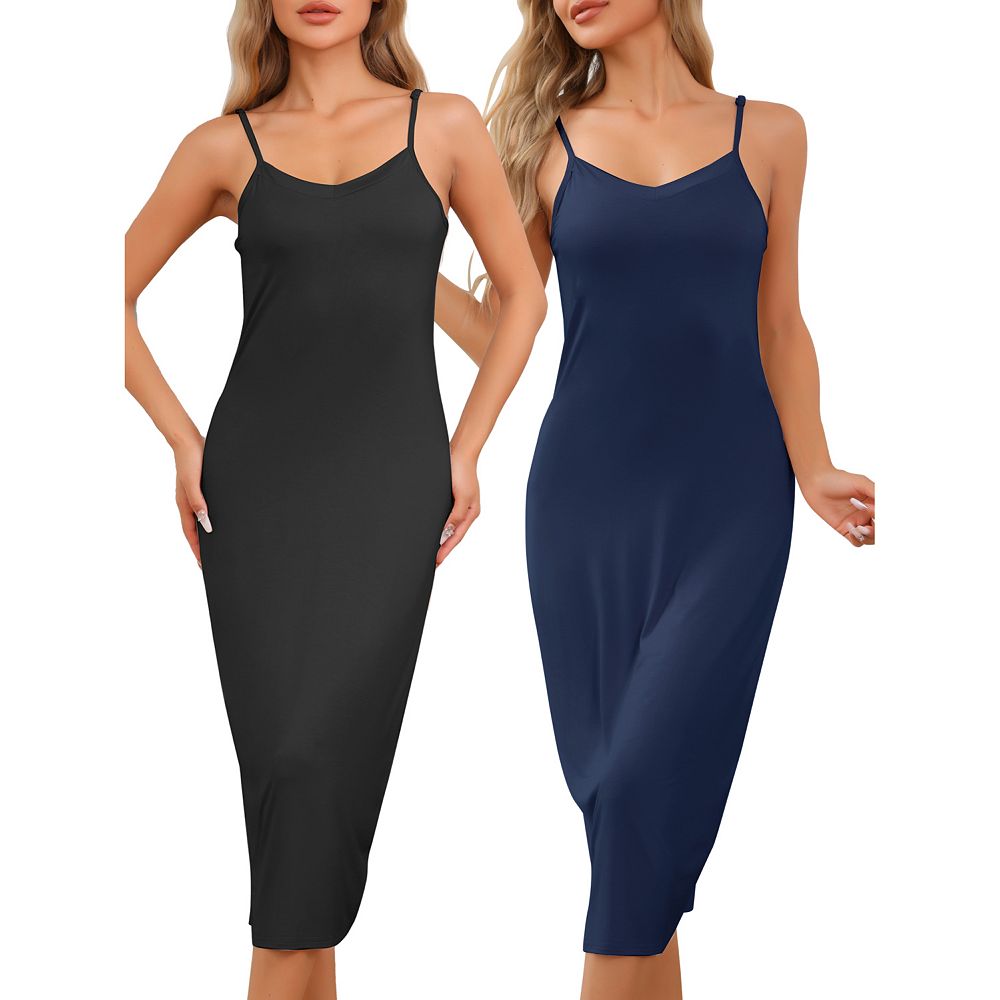 2 Pack Women's Nightgown Modal Sleeveless Chemise Spaghetti Strap Dress ...