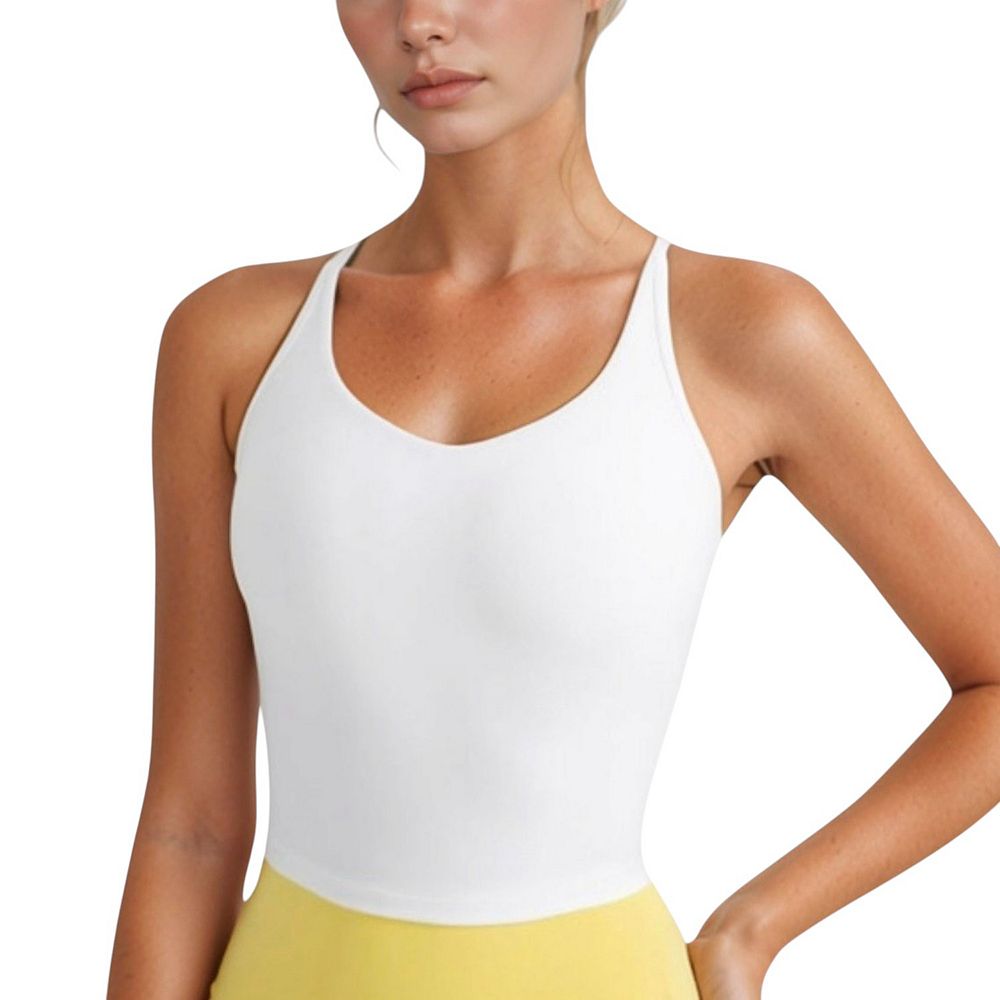 Women's V-Neck Cropped Tank Top with Spaghetti Straps and Built-In Bra ...