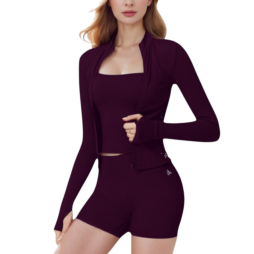 Women's Long Sleeve Fitted Zip-Up Jacket with High Collar and Thumbhole ...