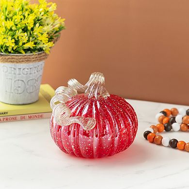 Glitzhome 6" D Fall Round Glass Pumpkin, Hand Blown Crystal Pumpkin ...