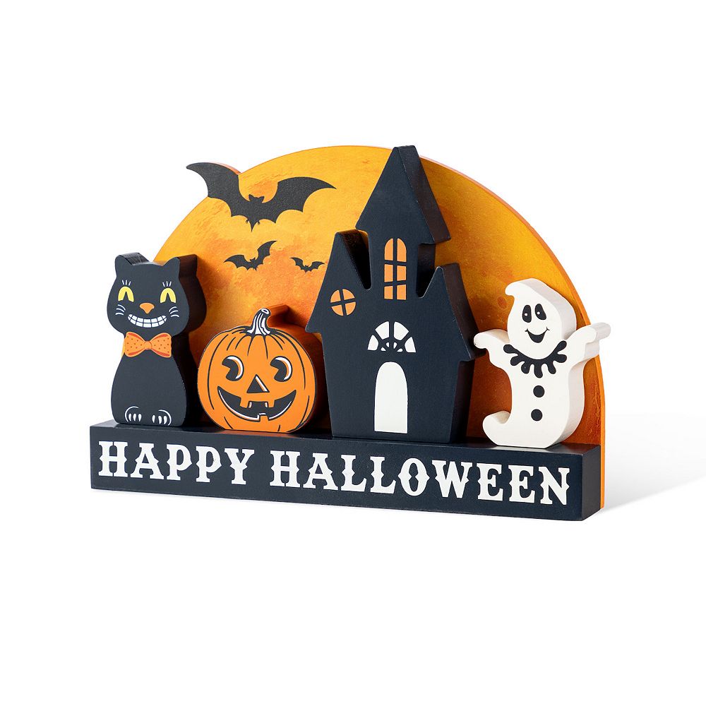 Glitzhome 12"L Set of 5 Wooden Table Blocks, HAPPY HALLOWEEN Tabletop ...