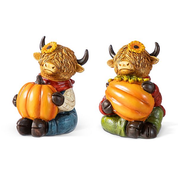 Glitzhome Set of 2 Highland Cow Table Decor, 4.25"H Resin Tabletop ...