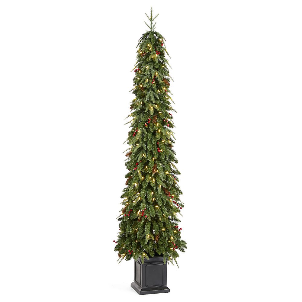 Glitzhome 7ft Artificial Porch Christmas Tree, Pre-Lit Christmas Tree ...