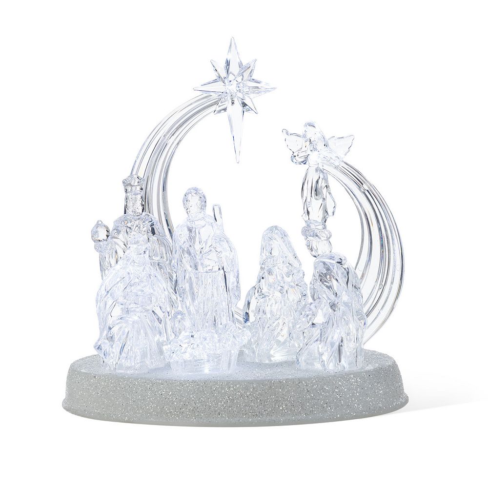 Glitzhome 9''L Christmas Lighted Table Decor, Acrylic Tabletop Nativity ...