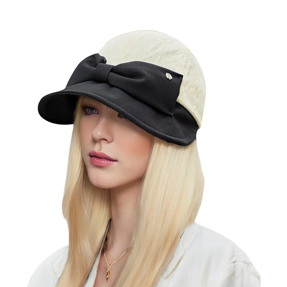 Women's Structured Visor Cloche Hat with Oversized Bow and Textured ...