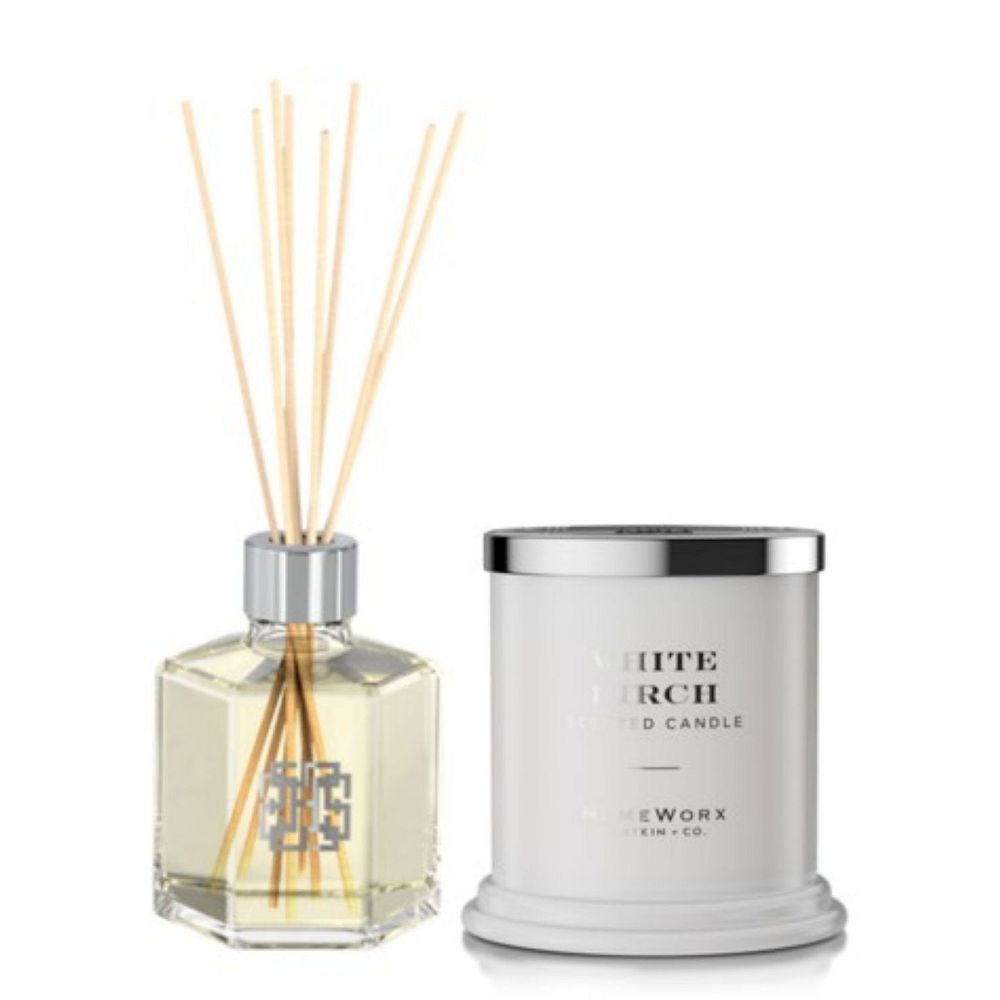 HomeWorx by Slatkin + Co. White Birch Candle & Reed Diffuser Gift Set