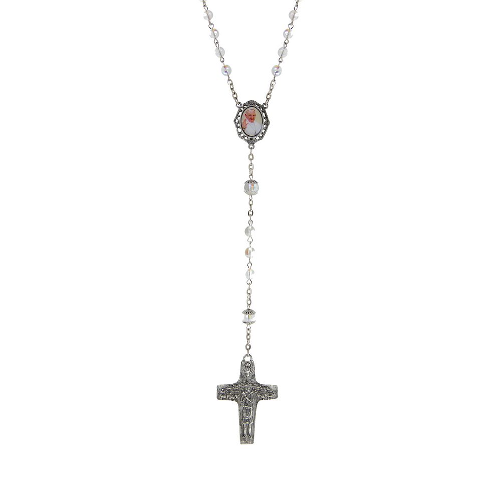 Symbols of Faith Silver Tone Pope Francis Cross & Decal Rosary
