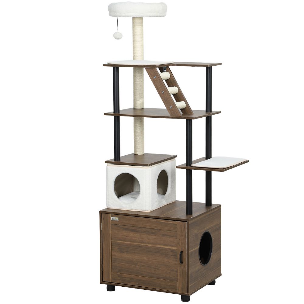 PawHut 68.5inch 2 in 1 Cat Tree with Litter Box Enclosure