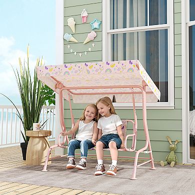 Qaba Kids Patio Swing, 2-Seater Outdoor Porch Swing Chair