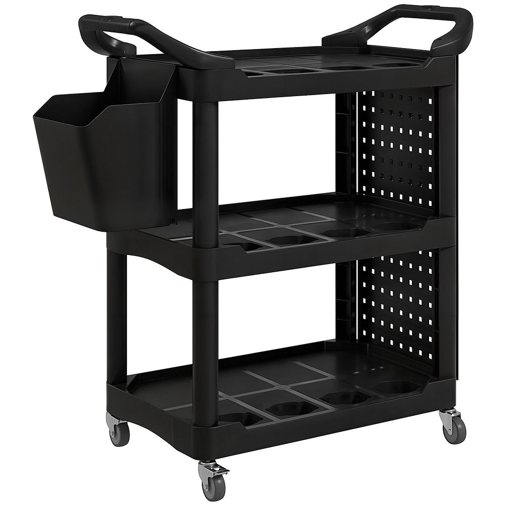 HOMCOM 3-Tier Rolling Tool Cart, Utility Cart with Side Shelf & Hook