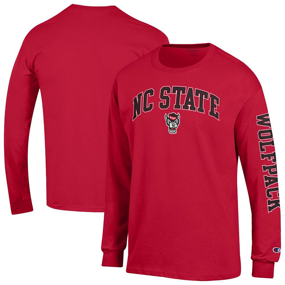 Men's Champion Red NC State Wolfpack Arch Over Logo 2-Hit Long Sleeve T ...