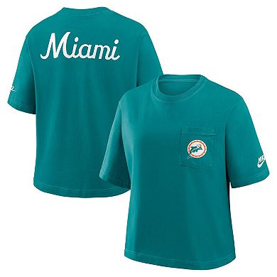 Women's Nike Aqua Miami Dolphins Rewind Pocket Boxy T-Shirt