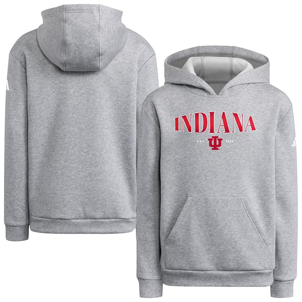 Youth adidas Heather Gray Indiana Hoosiers Puffed Out Pullover Hoodie