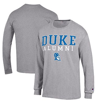 Men's Champion Gray Duke Blue Devils Stacked Logo Alumni Long Sleeve T ...
