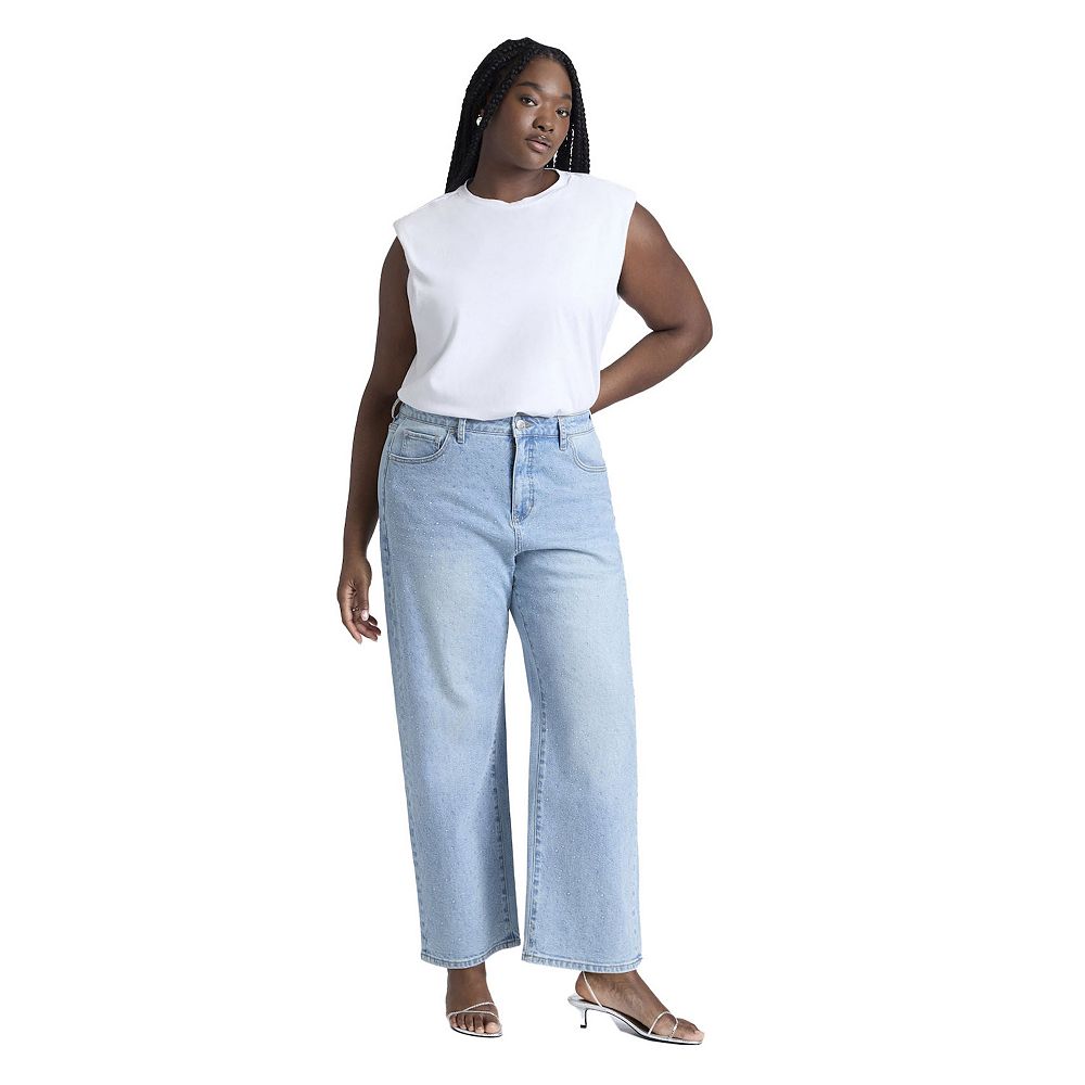 ELOQUII Women's Plus Size The Sparkle Naomi Straight Leg Jean