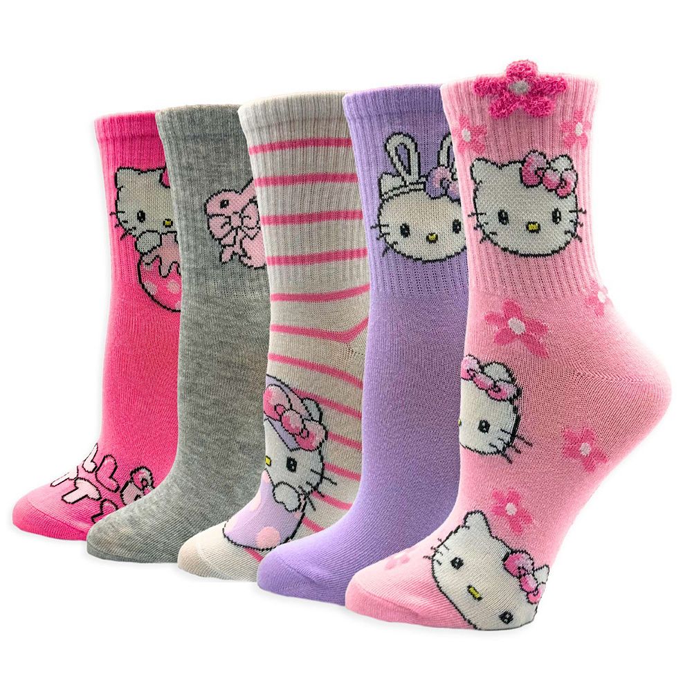 Women's Hello Kitty 5-Pair Ribbed Mid-Crew Socks