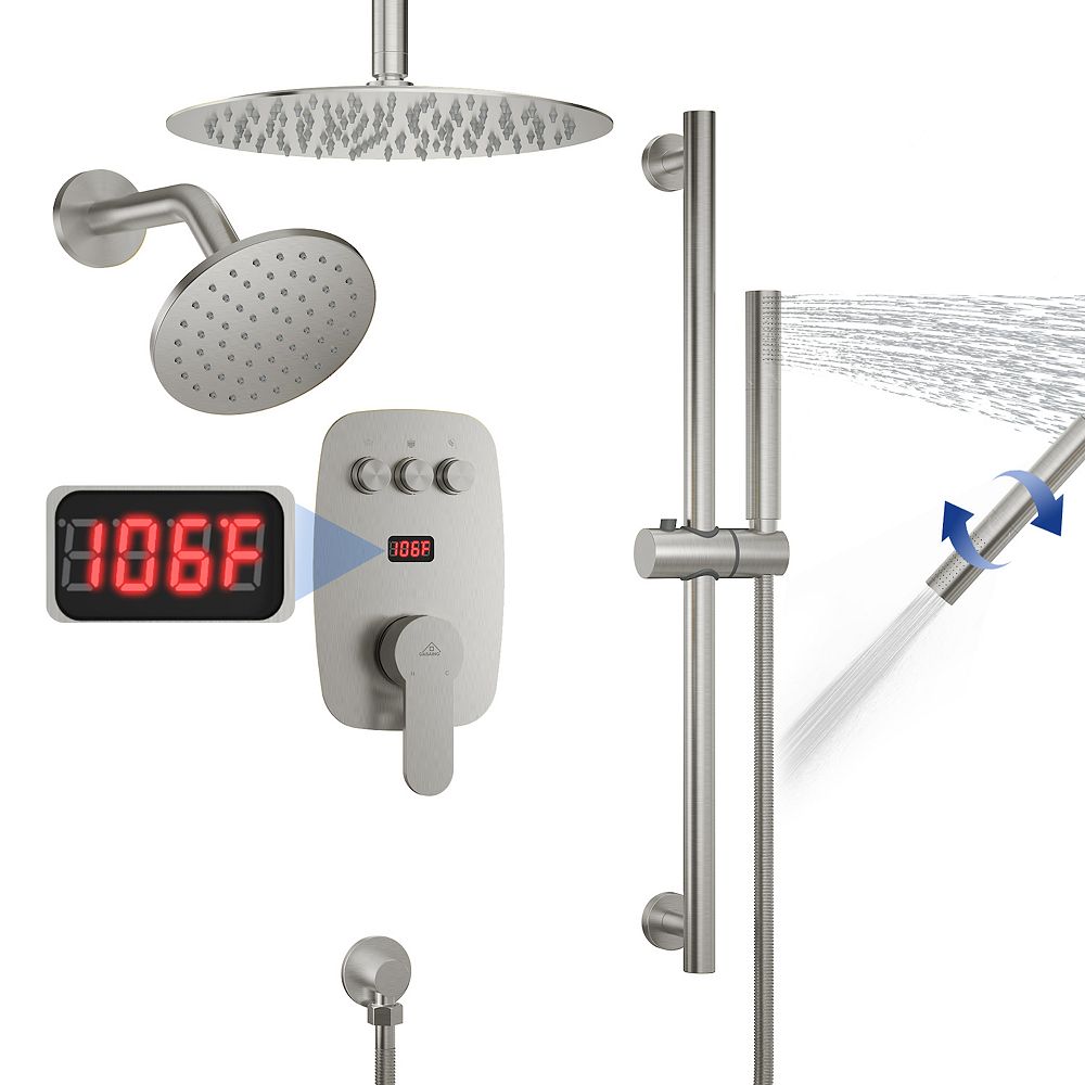 12inch Dual Showerhead Temperature Display Shower System with 2 in 1 ...