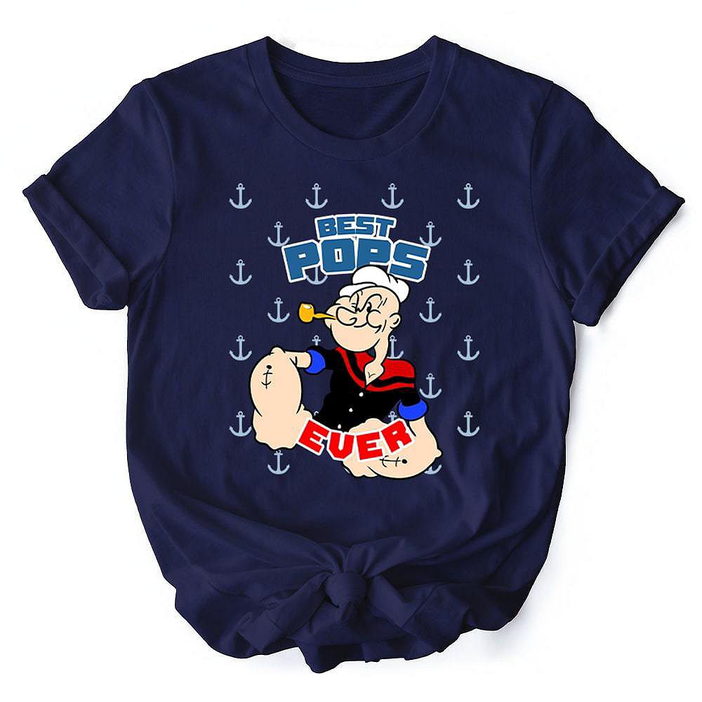 Best Pops Ever T-Shirt, Classic Popeye the Sailorman Dad Tee for Fun ...