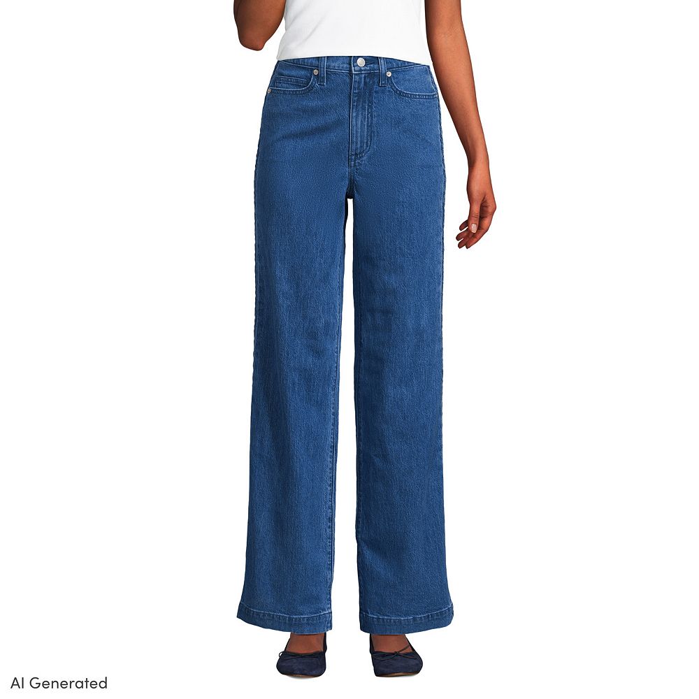 Women's Lands' End Soft Denim High Rise Wide Leg Braided Jeans