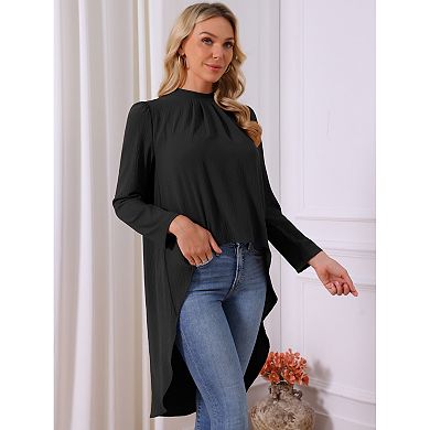 Women's High Low Tops Long Sleeve Back Keyhole Round Neck Asymmetrical ...