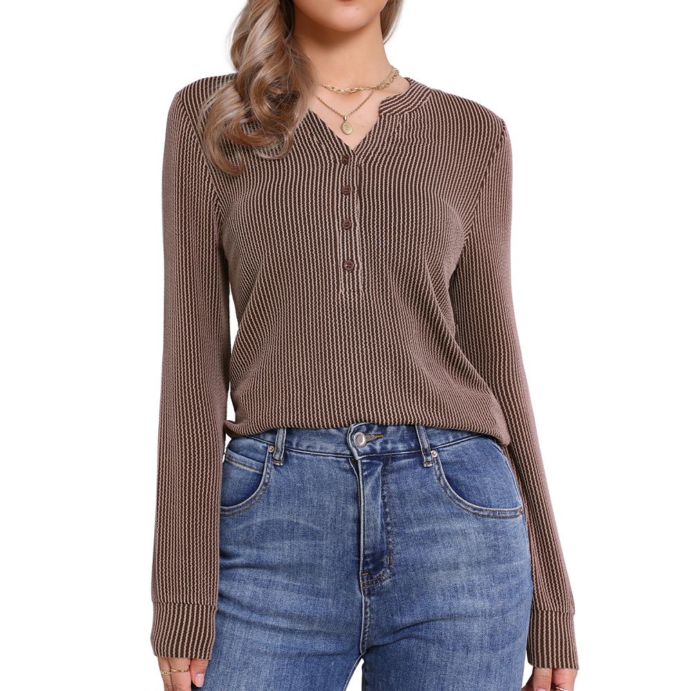 Notched Collar Tops for Women Button Down Long Sleeves Wavy Lines ...