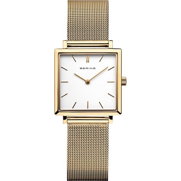 BERING Women's Stainless Steel Square Case Watch & Milanese Mesh ...