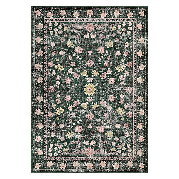 Retro Mottled Flowers Living Room Area Rug Boho Non-Shedding Easy Care ...