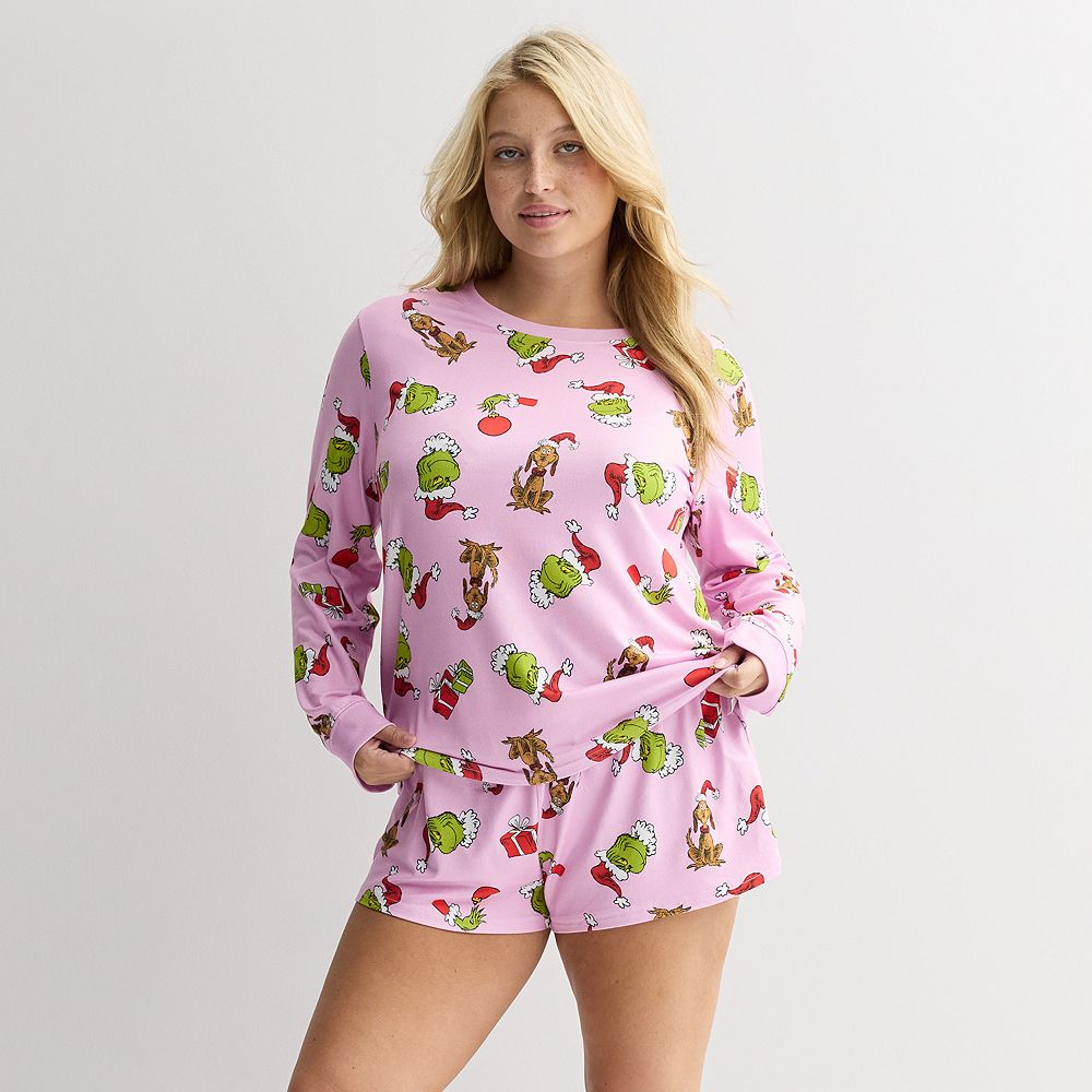 Juniors' Plus Size Grinch & Max Elements Pajama Top and Pajama Bottom Set