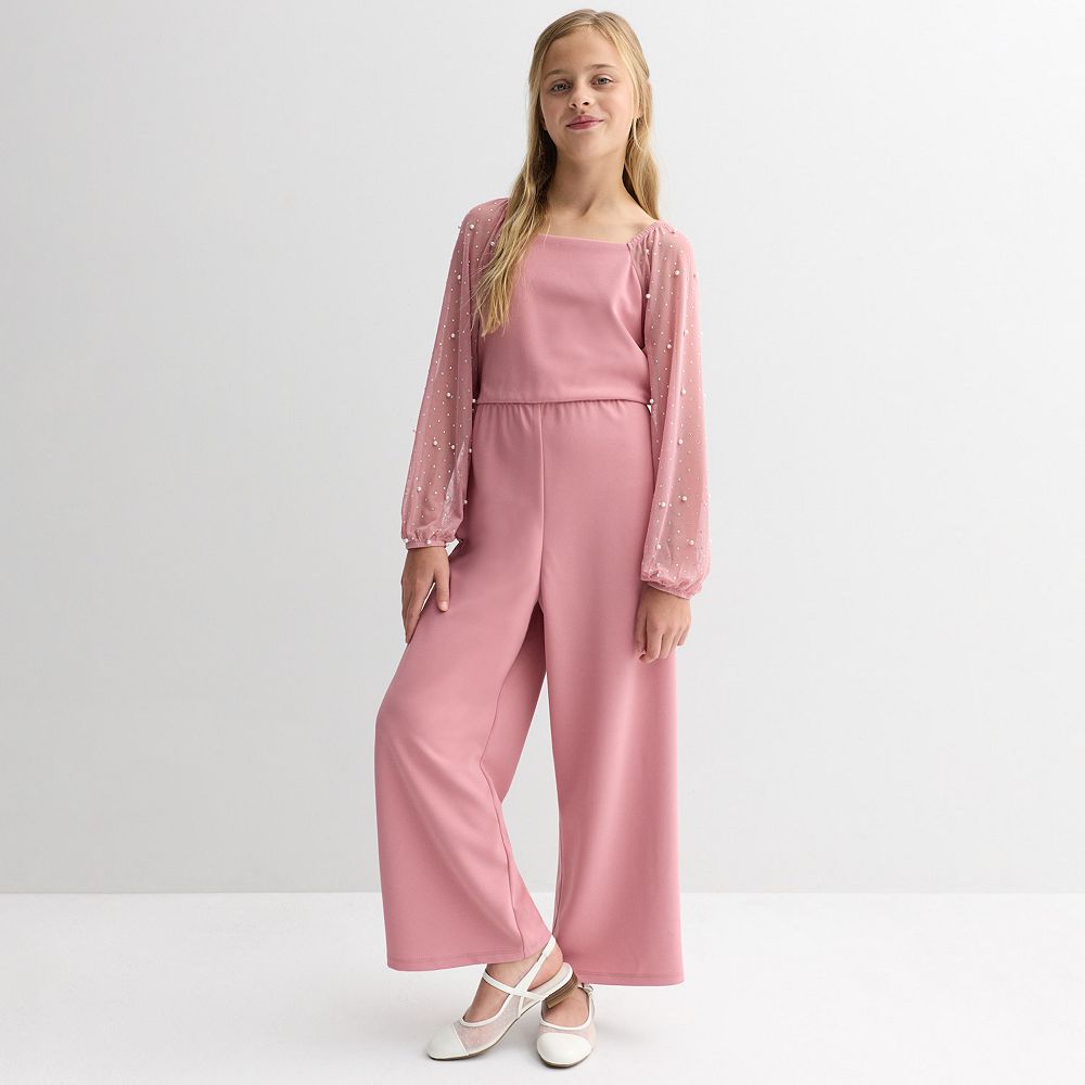 Girls 7-16 Speechless Sheer Sleeve Scuba Crepe Jumpsuit with Matching ...