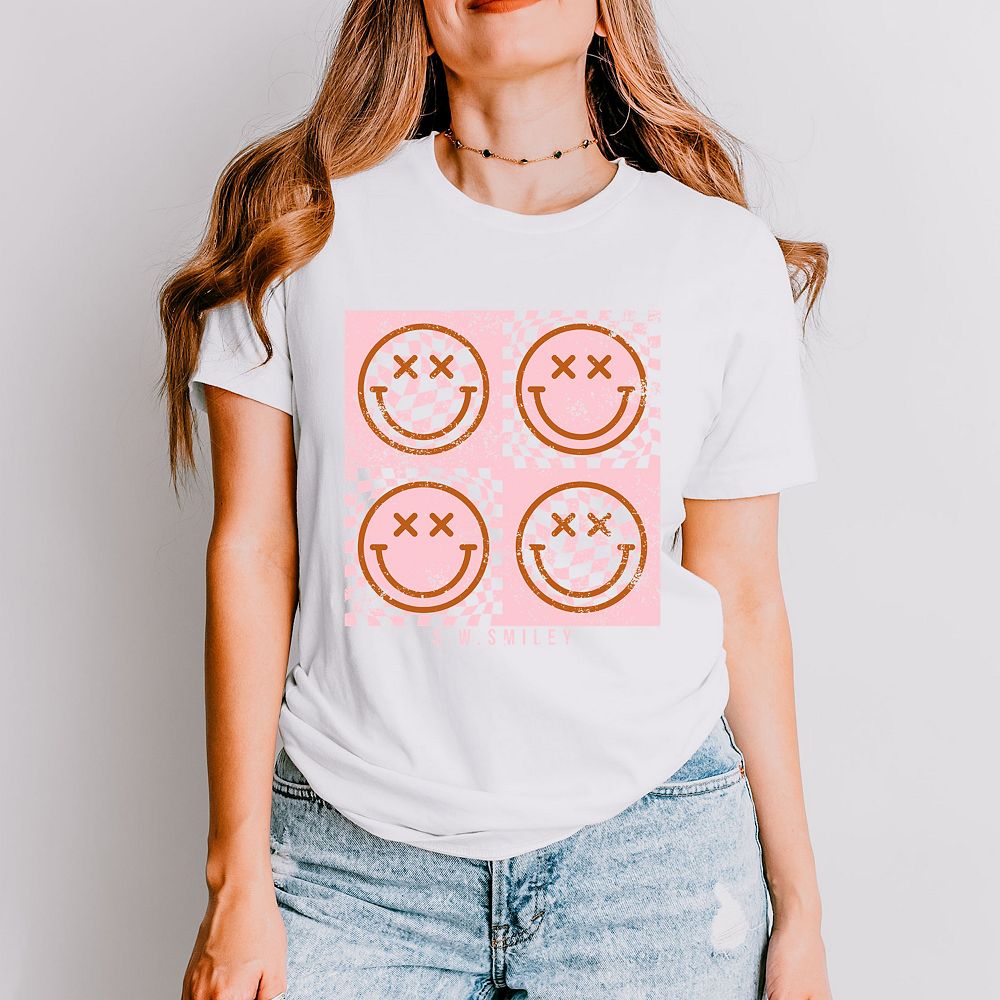 Simply Sage Market S.W.Smiley Pink Four Square Smiley Face Short Sleeve Tee