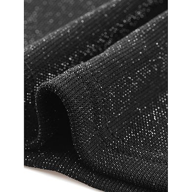 Women's Shiny Glitter Top Sheer Mesh Party Club Long Sleeve Top