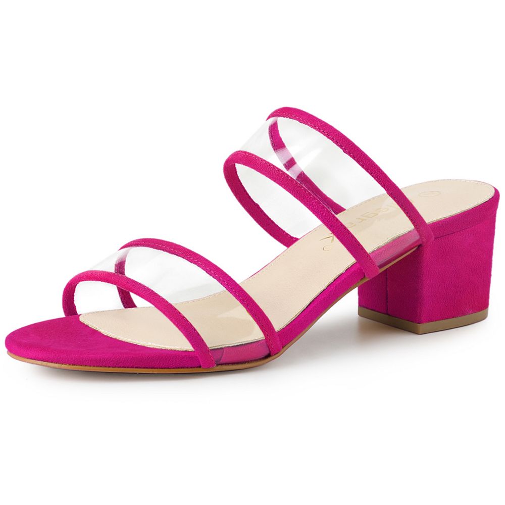 Women's Clear Strap Block Heel Slide Sandals