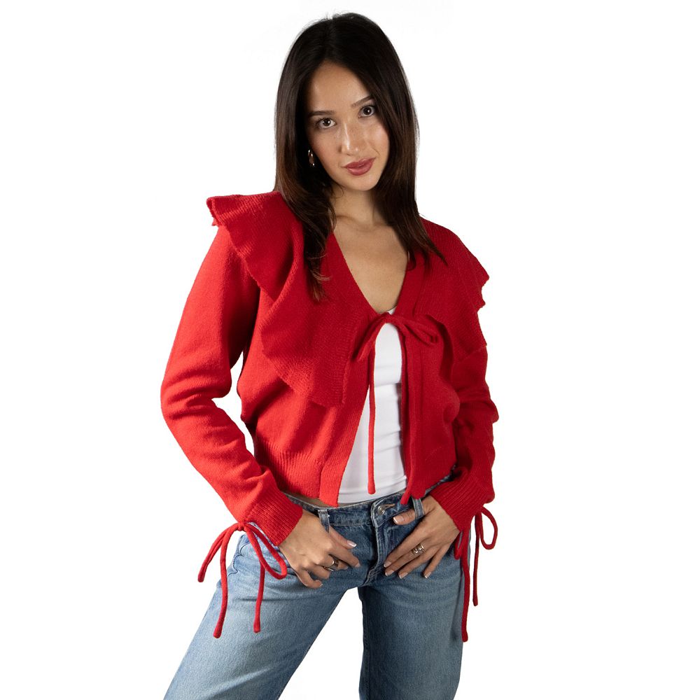 Jess by Meiko Women's Lightweight Flouncy Tie Cardigan