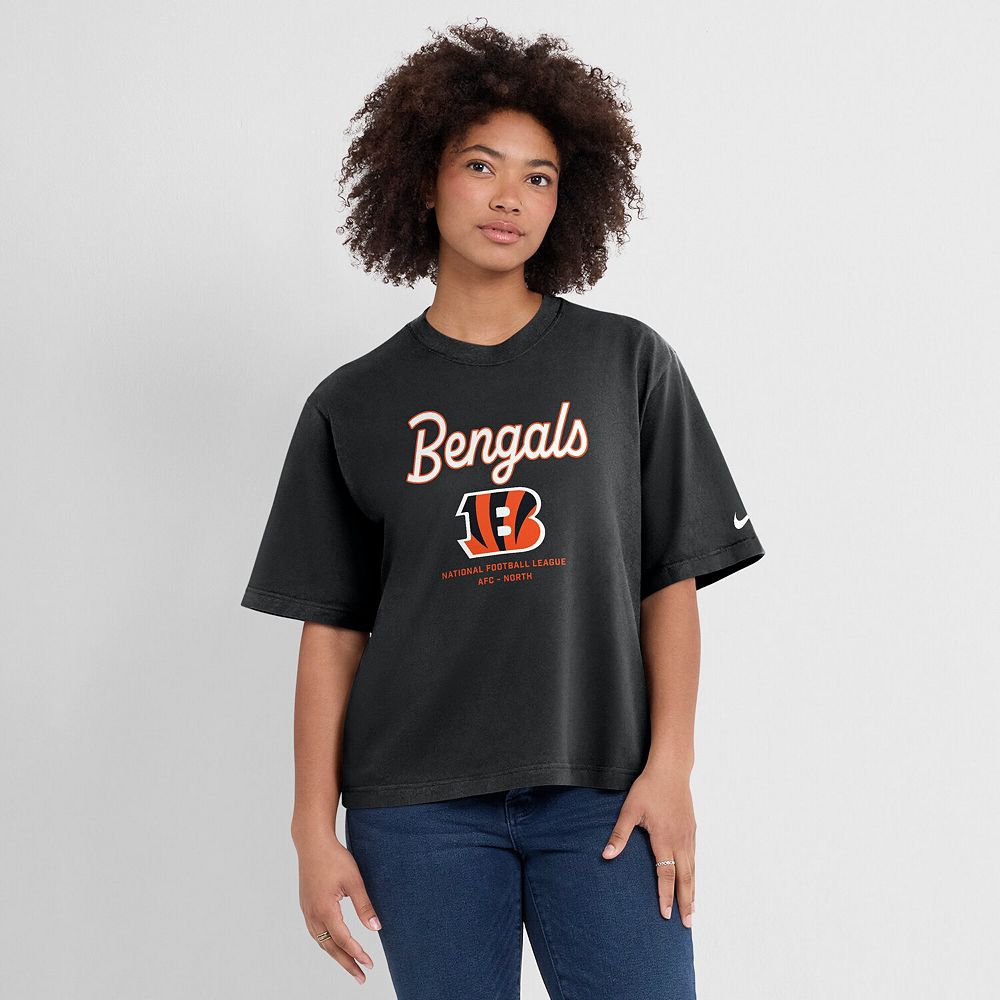 Women's Nike Black Cincinnati Bengals Essential Script Relaxed Boxy T-Shirt