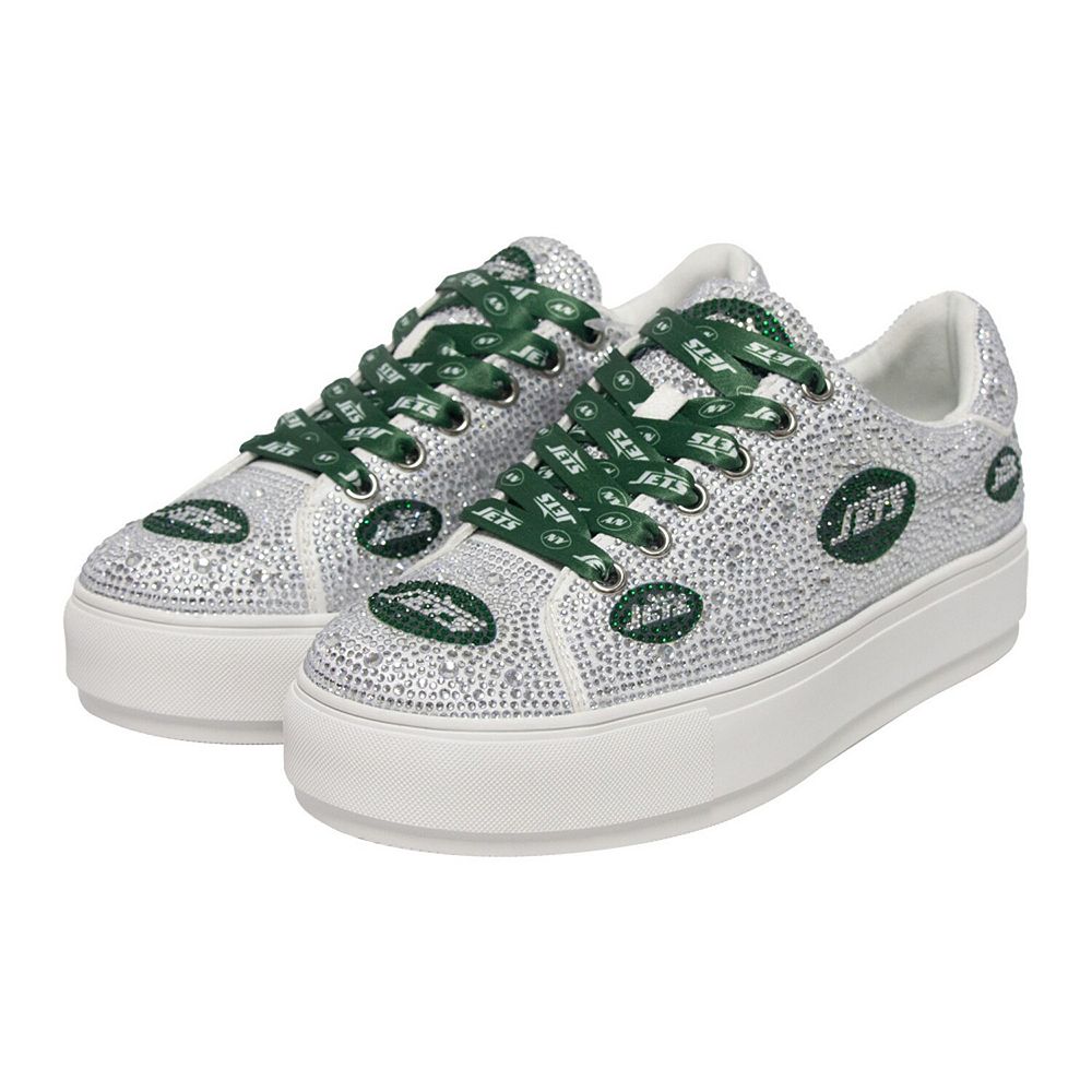 Women's Cuce White New York Jets Crystal Team Logo Sneakers