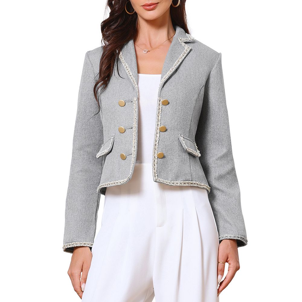 Dressy Casual Tweed Jacket for Women's Elegant Double Breasted Long ...