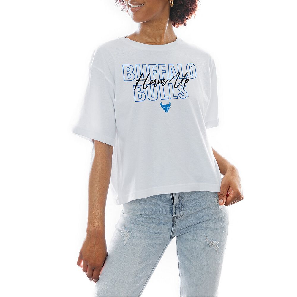 Women's Gameday Couture White Buffalo Bulls Slogan Boxy Fit Cropped T-Shirt