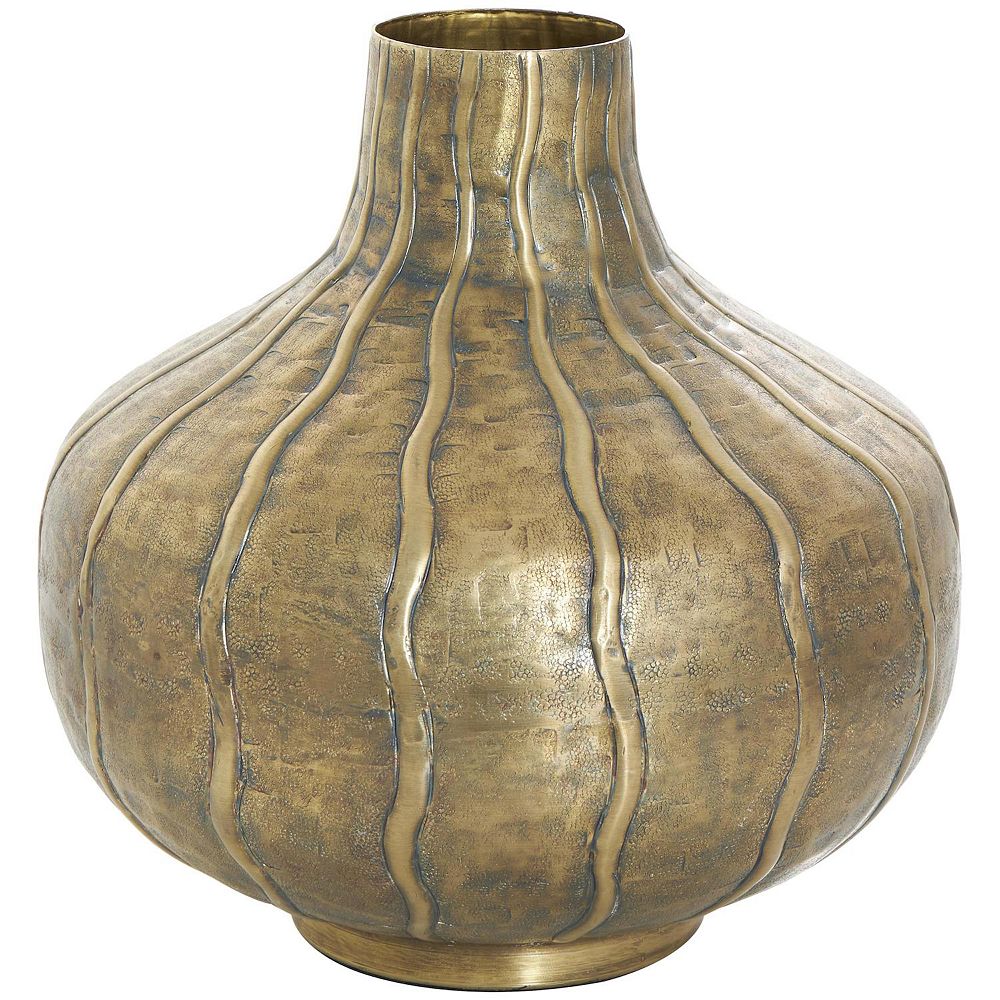 Stella & Eve Metal Wide Decorative Vase with Dimensional Wavy Accents