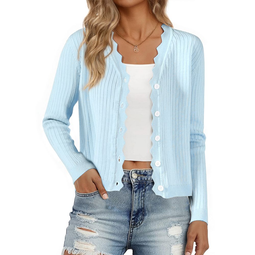 Women's Cropped Cardigan Knit Shrug Casual Long Sleeve V Neck Button ...
