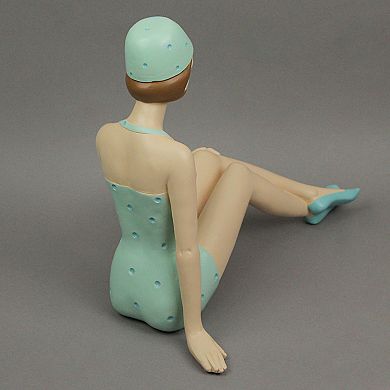 Retro Bathing Beauty Beach Girl Relaxing In Light Blue Polka Dot ...