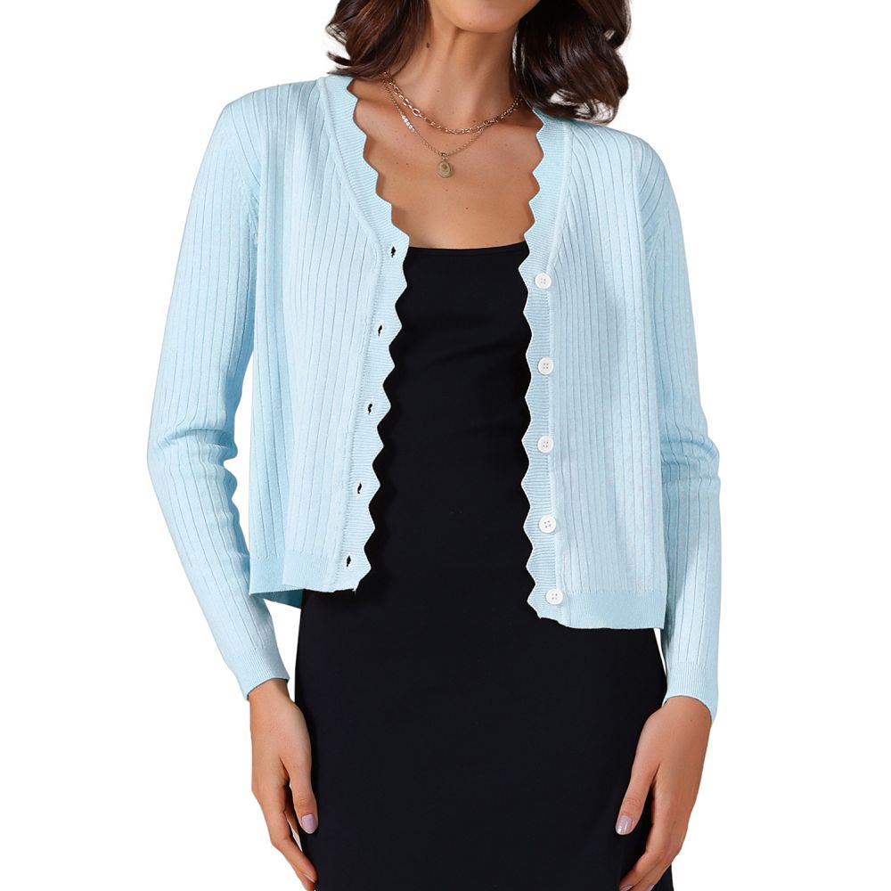 Women's Cropped Cardigan Knit Shrug Casual Long Sleeve V Neck Button ...