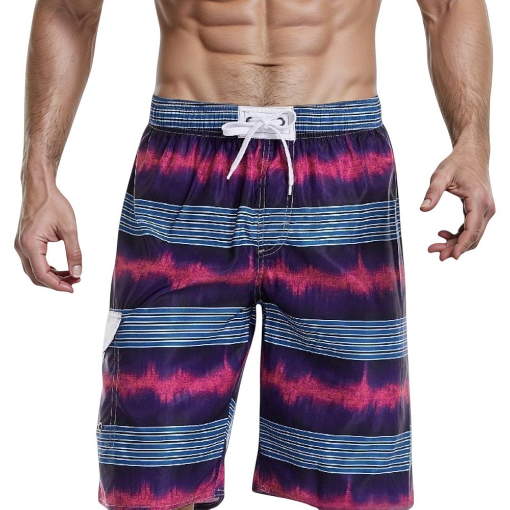 Men's Stripe Swim Trunks with Wave-Inspired Pattern and Drawstring ...