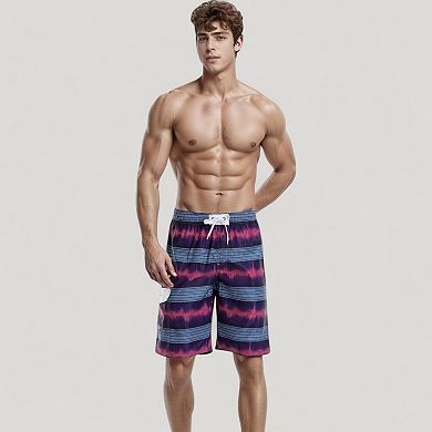Men's Stripe Swim Trunks with Wave-Inspired Pattern and Drawstring ...