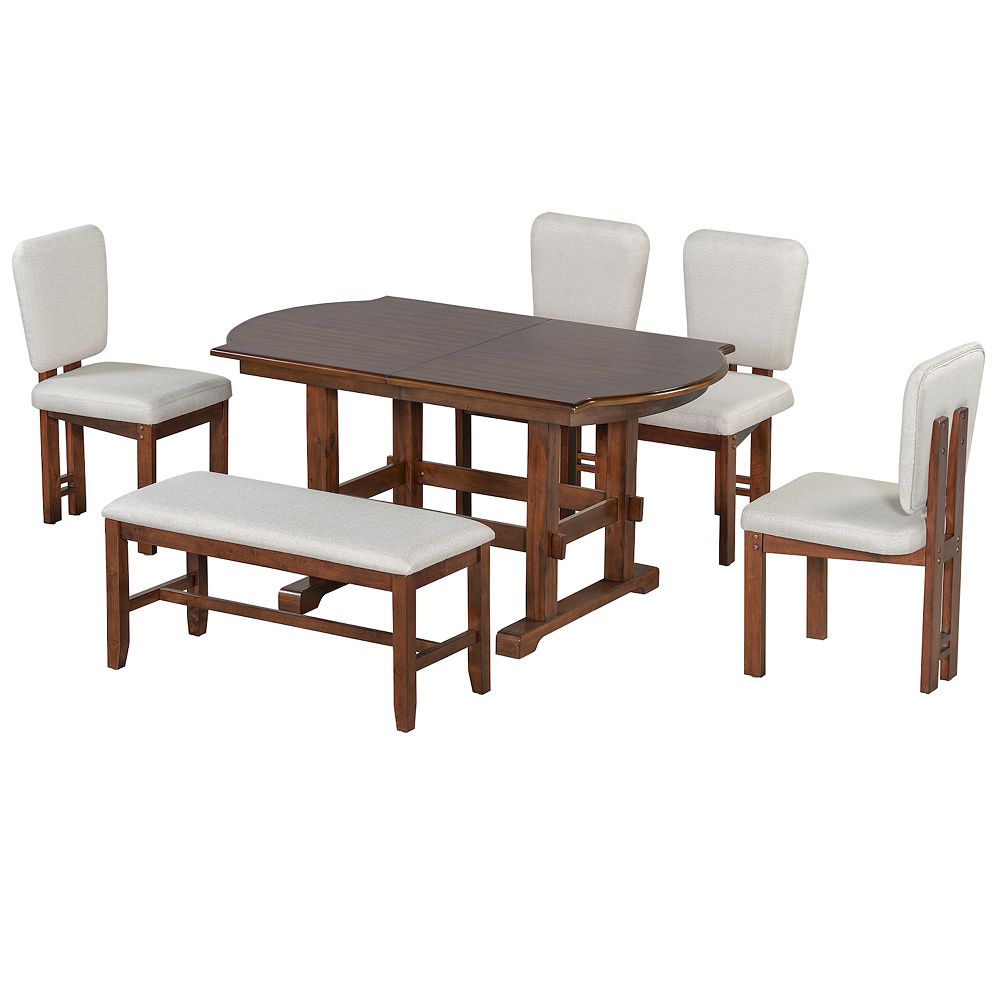 Merax 6 Pieces 78inch Extendable Wood Dining Table Set with Bench ...