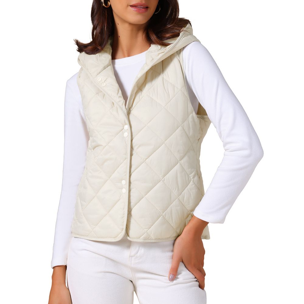 Women's Lightweight Vest Hooded Sleeveless Button Down Casual Puffer Vest