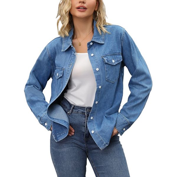 Women's Jean Jacket Long Sleeve Button Down Western Shacket with ...