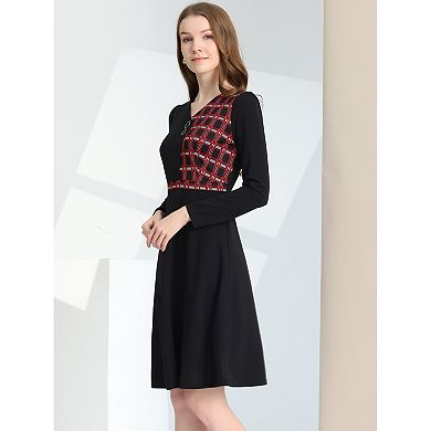 Women's Elegant A-Line Long Sleeve Contrast Color Dress