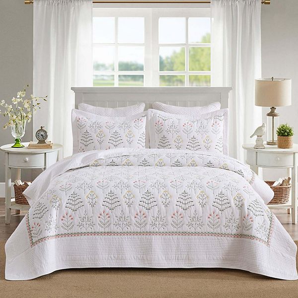 MarCielo 3Pcs 100% Cotton Botanical Elegance Quilted Bedspread Set