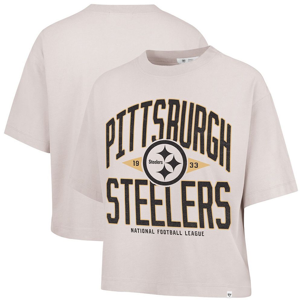 Women's '47 Natural Pittsburgh Steelers Cropped Windthrow Ravine T-Shirt
